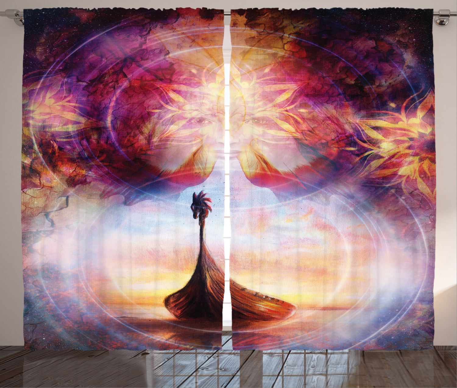 Ambesonne Viking Curtains 2 Panel Set, Dragon Head Boat Violet, 108" x ...