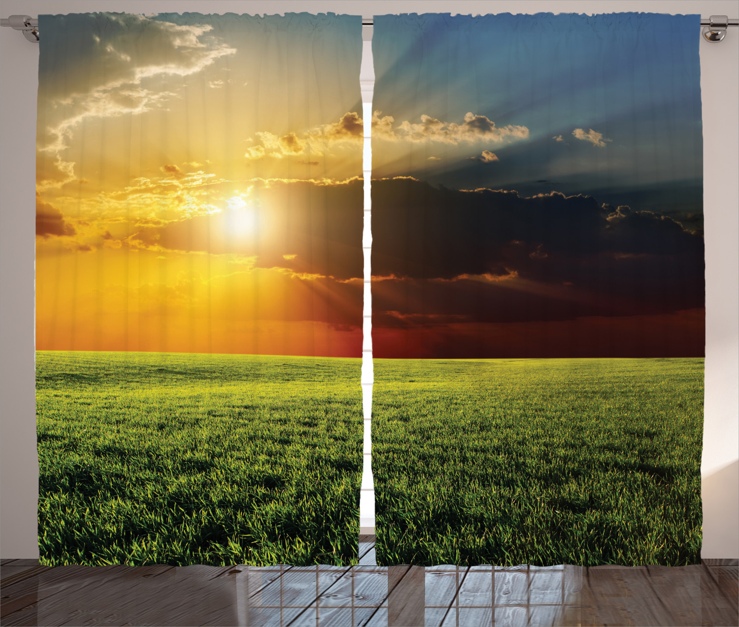 Ambesonne Landscape Curtains 2 Panel Set, Dark Clouds Sunset, 108" x 90 ...