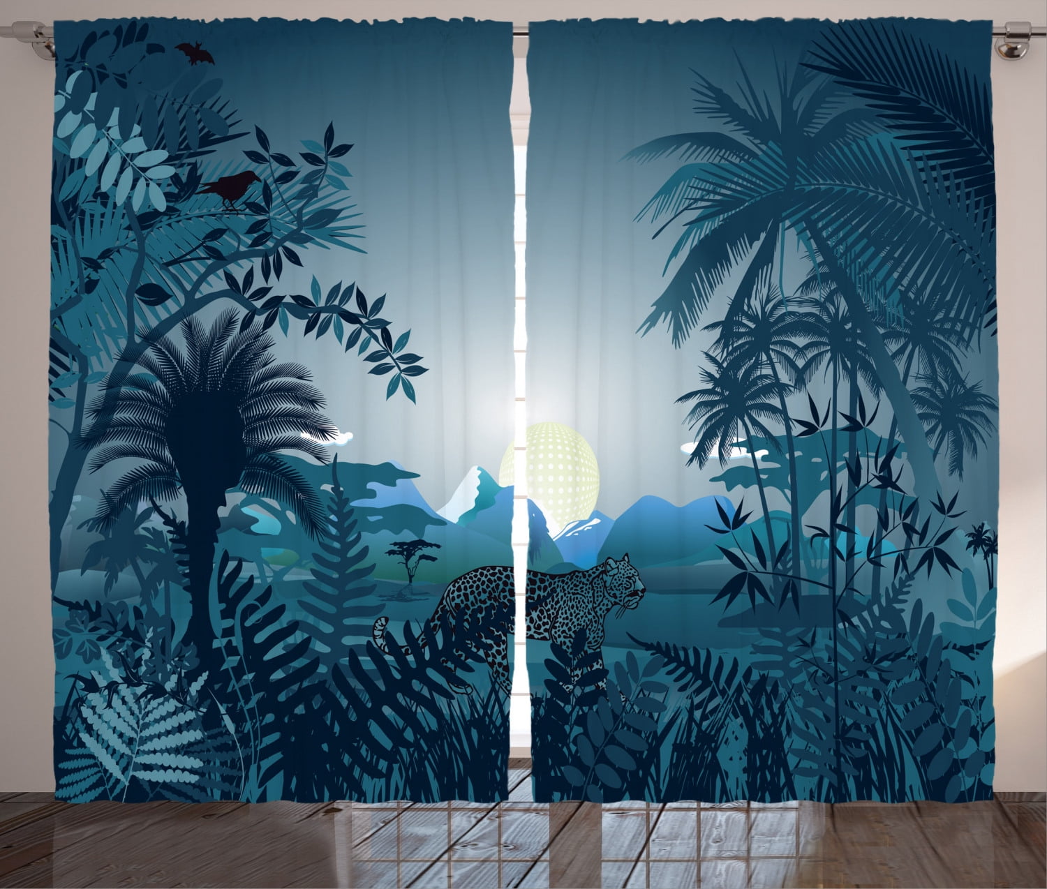 Farm House Decor Curtains 2 Panels Set, Night in Rainforest Jungle with ...