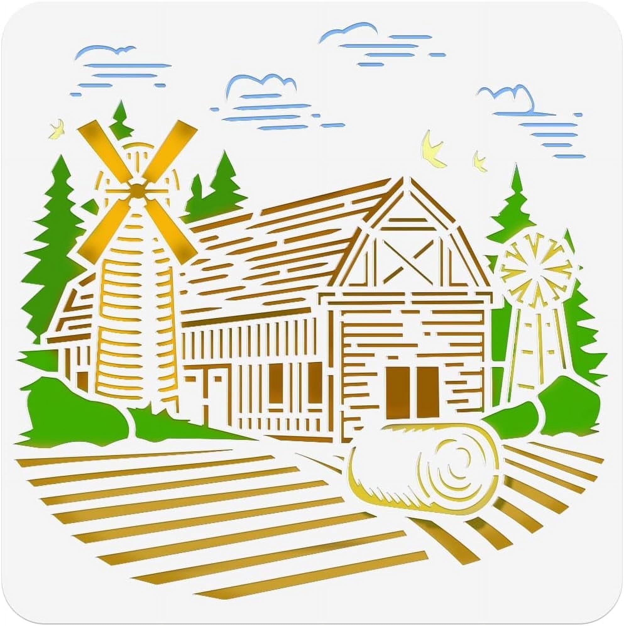 Farm House Painting Stencil 11.81x11.81 Inch Reusable Craft Stencils ...