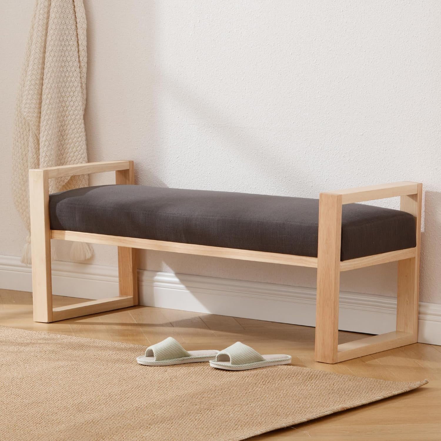 Farm House Rectangular Entryway Bench Upholstered End of Bed Bench ...