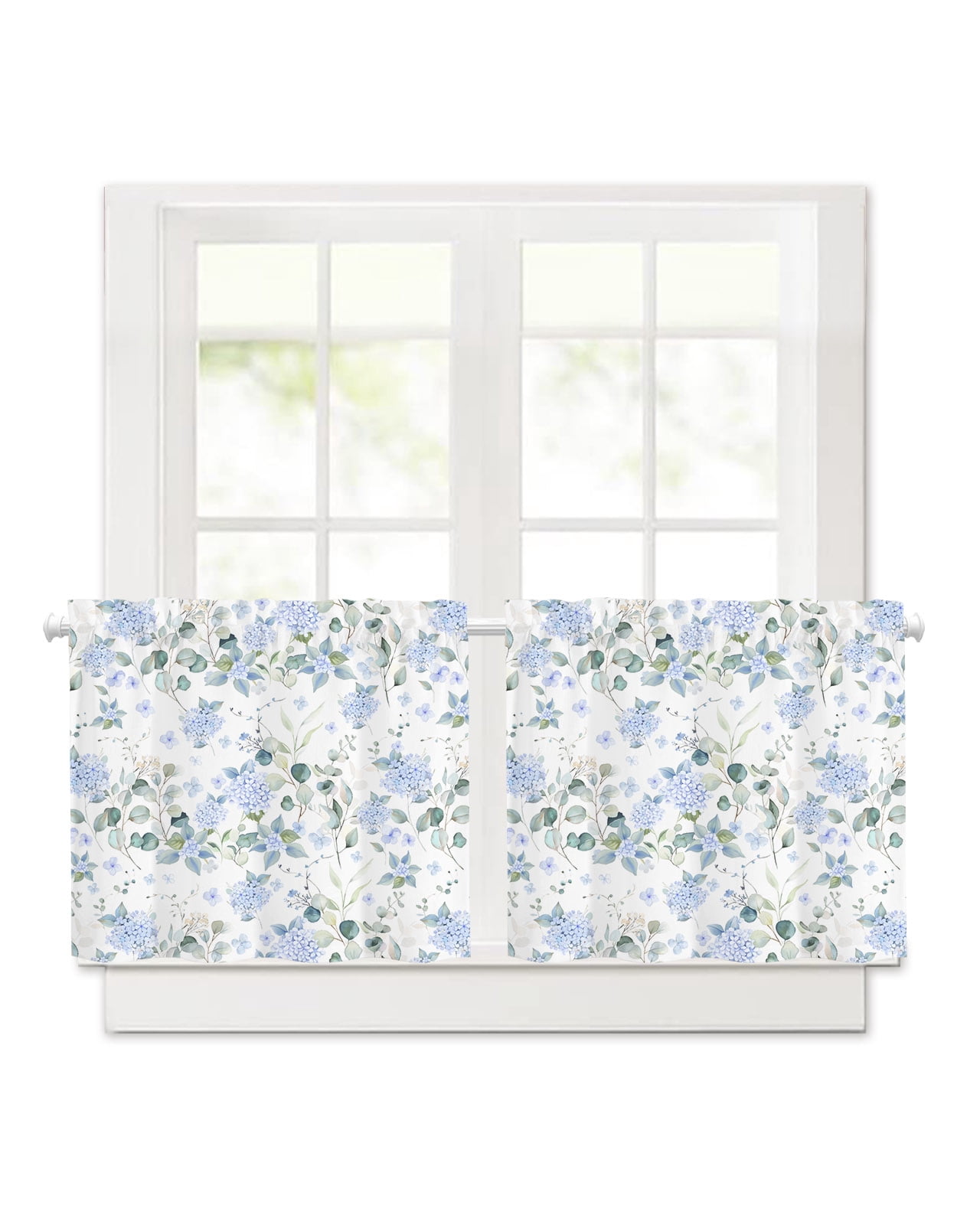 Farm Hydrangea Flower Blue Short Blackout Curtains 30 Inch Long,Country ...