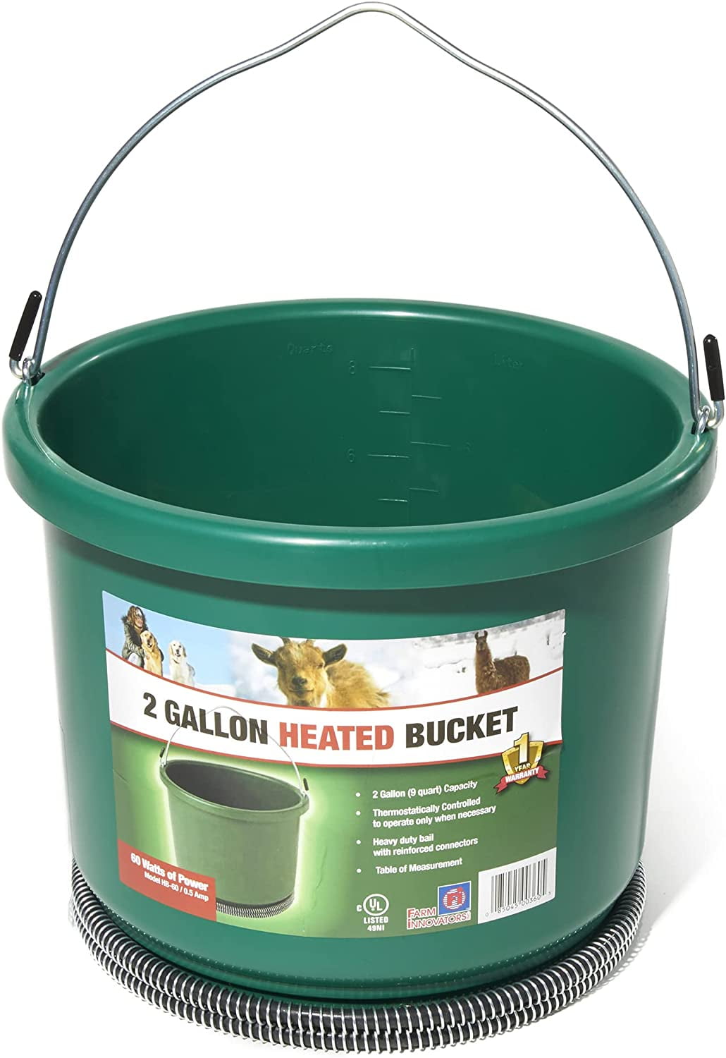 Farm Innovators HB-60 9 Quart 2 Gallon 60 Watt Plastic Heated Bucket ...