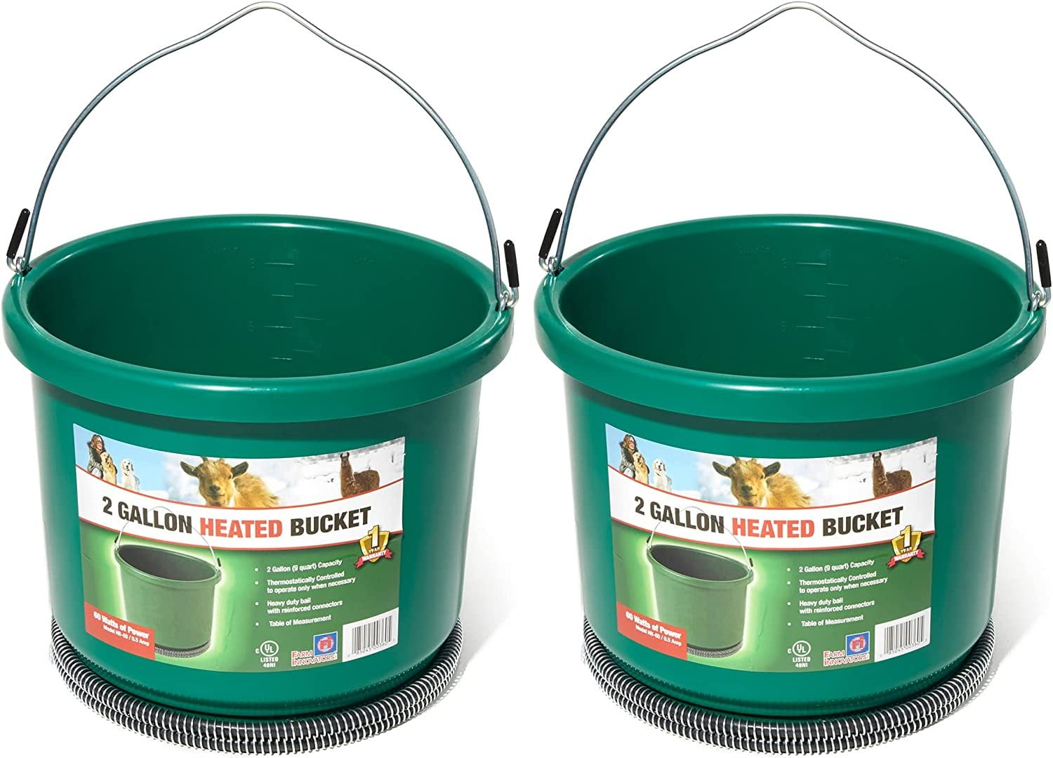 Farm Innovators HB-60 9 Quart 2 Gallon Plastic Heated Bucket w/Metal ...