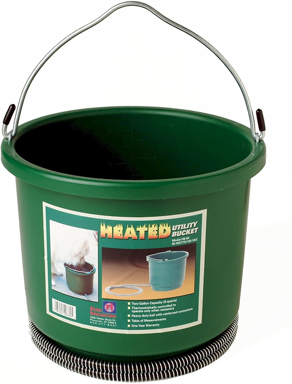 Farm Innovators 2 Gallon Heated Bucket with Metal Handle, Water Spout ...