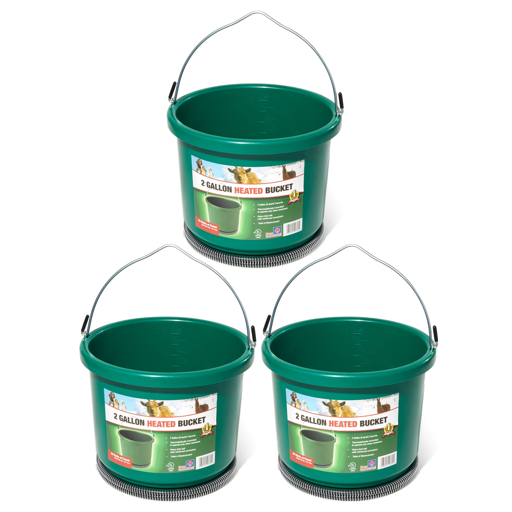 Farm Innovators Oversized 2 Gallon Plastic Heated Bucket, 60 Watt (3 ...