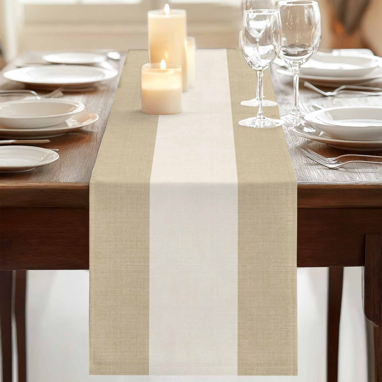 Farm Khaki Vintage Brown Color Block Striped Table Runner-70 Inch Long ...