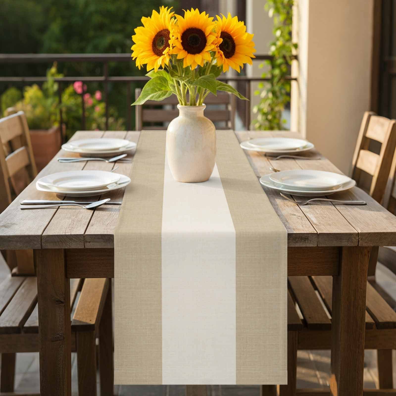 Farm Khaki Vintage Brown Color Block Striped Table Runner-72 Inch Long ...