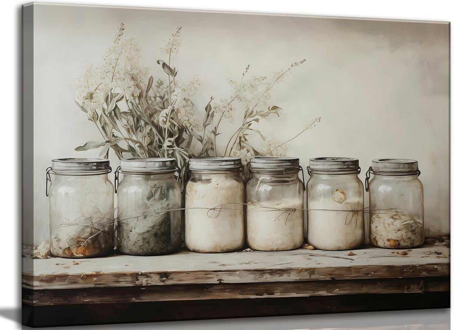 Farm Kitchen Canvas Wall Art Rustic Vintage Country Mason Jar Spice ...