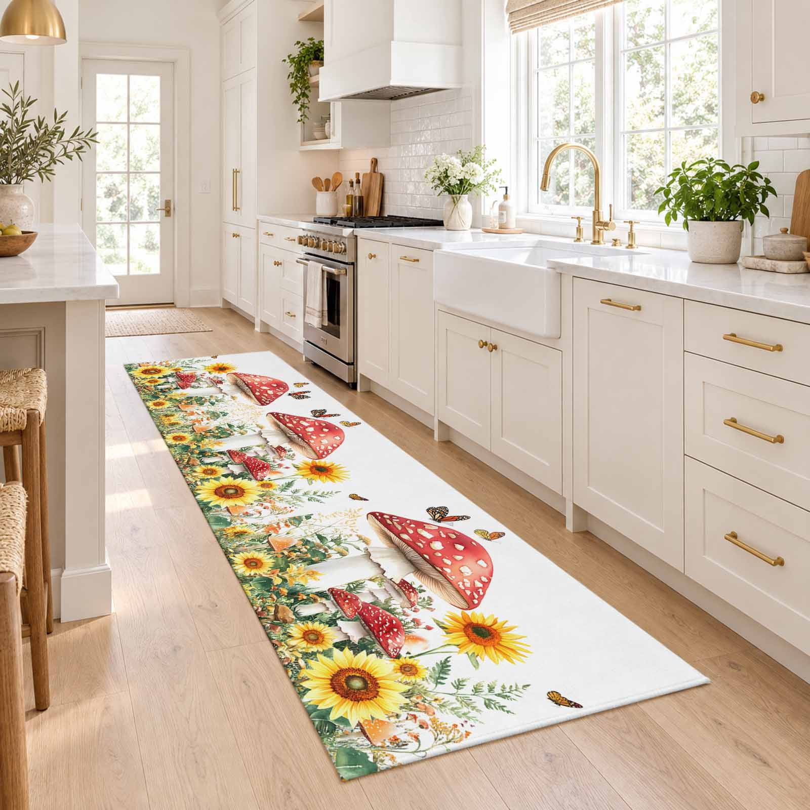 Farm Large Mushroom Sunflower Runner Rug for Kitchen Bedroom Hallway ...