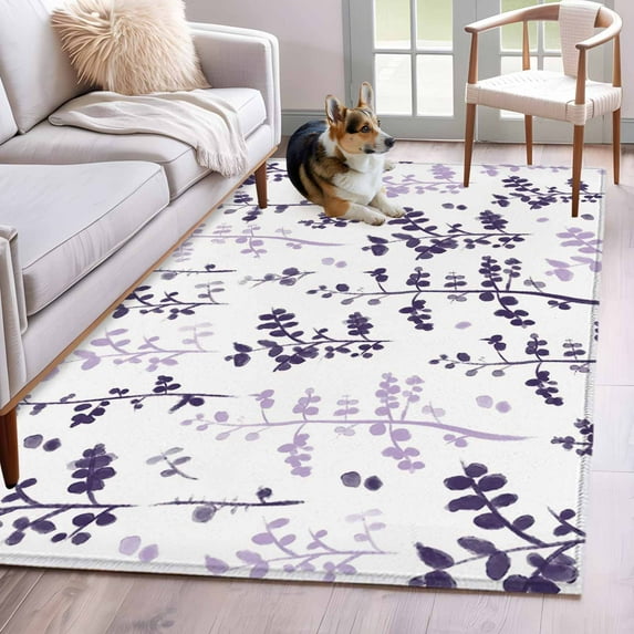 Farm Lavender Purple Leaves Area Rugs 3x5 ft Country Style Plant Leaf ...