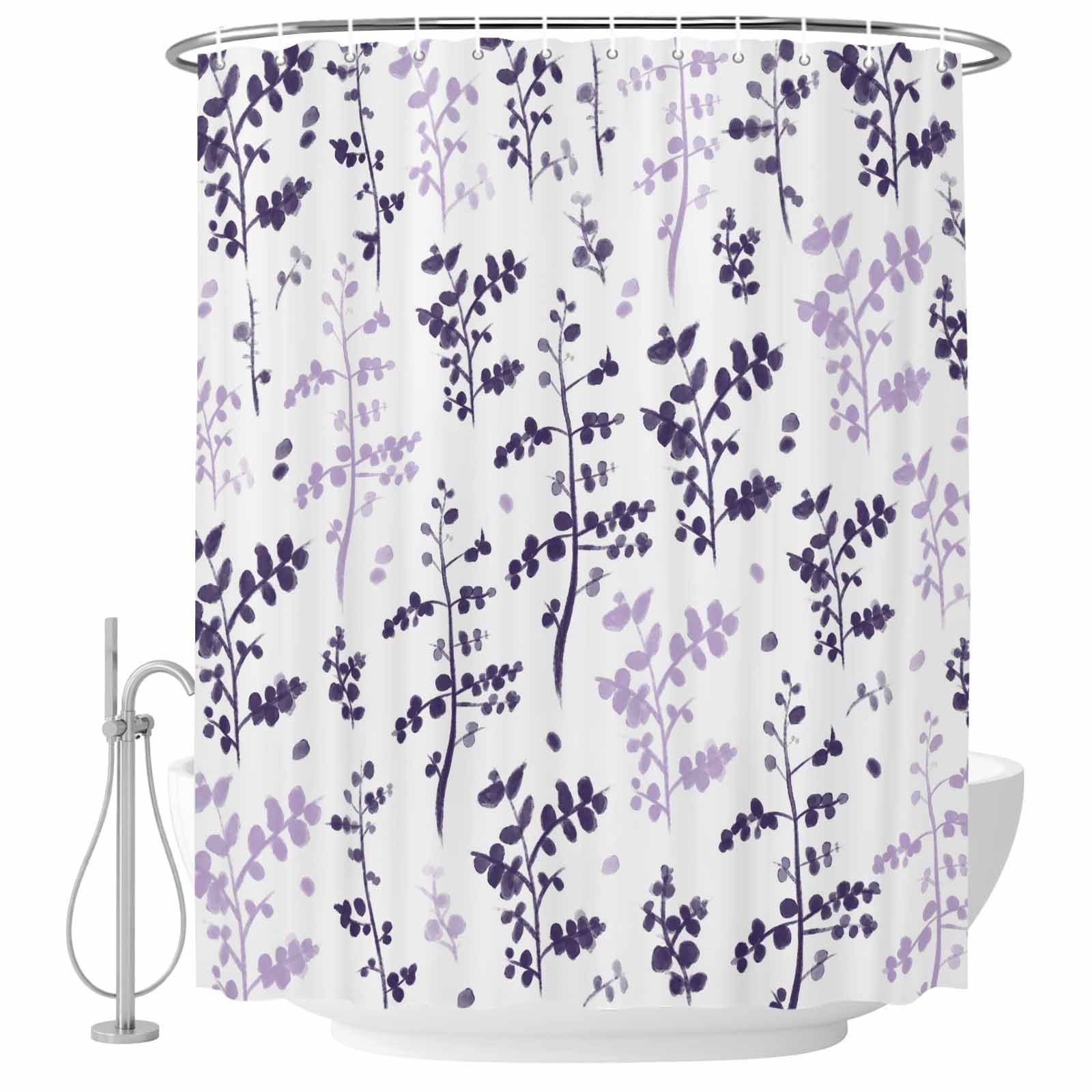 Farm Lavender Purple Leaves Bathroom Shower Curtains with Hooks ...