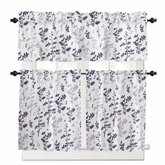 Farm Lavender Purple Leaves Kitchen Curtains Valance and Tier Set ...