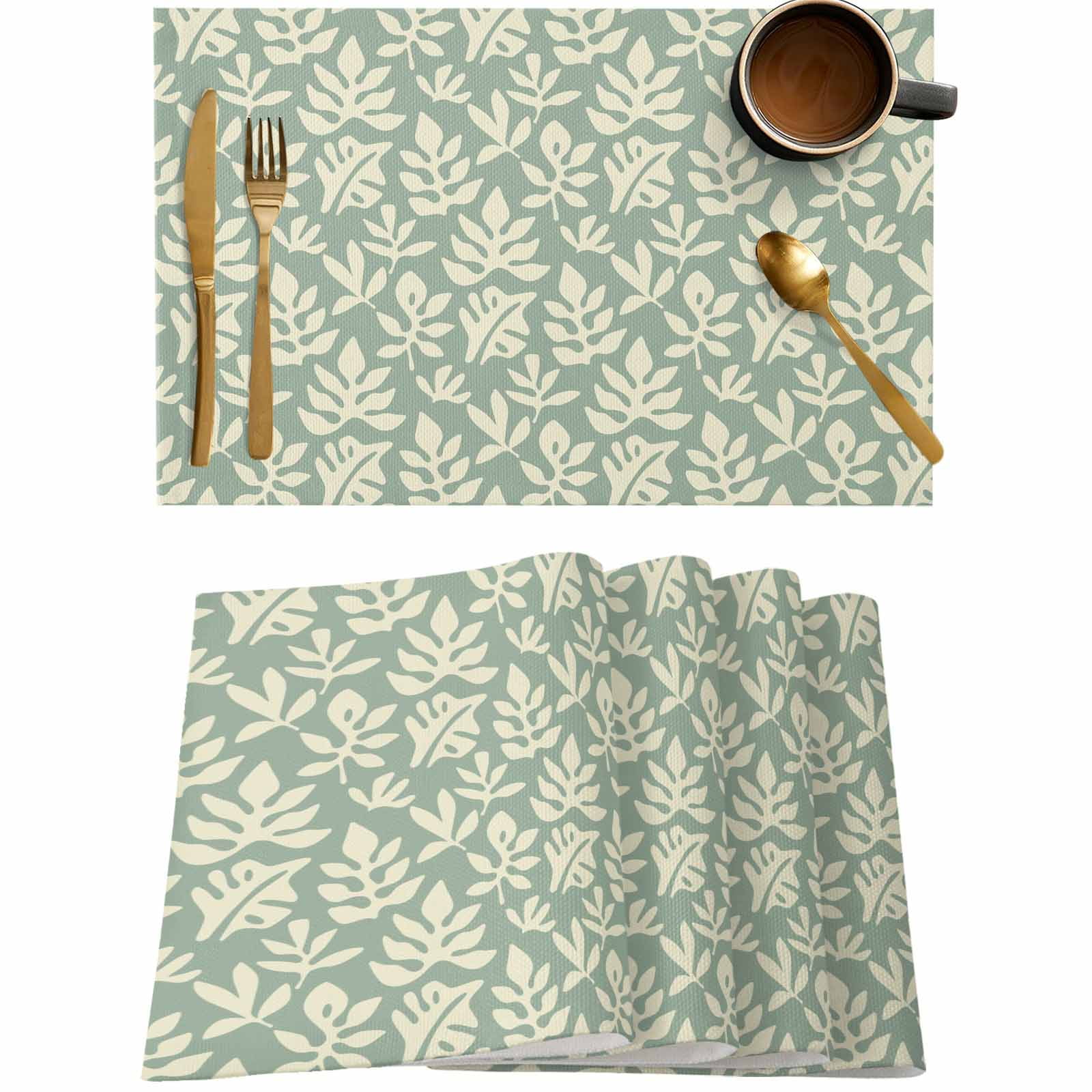 Farm Leaves Abstract Style Placemats Set of 4,Wipeable Washable Table ...