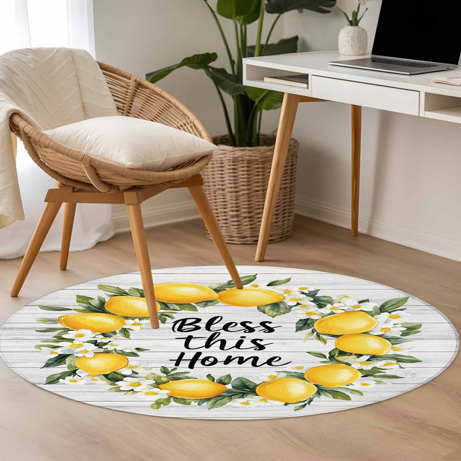 Farm Lemon 3.3ft Round Rug for Bedroom Reading Corner, Bless This Home ...