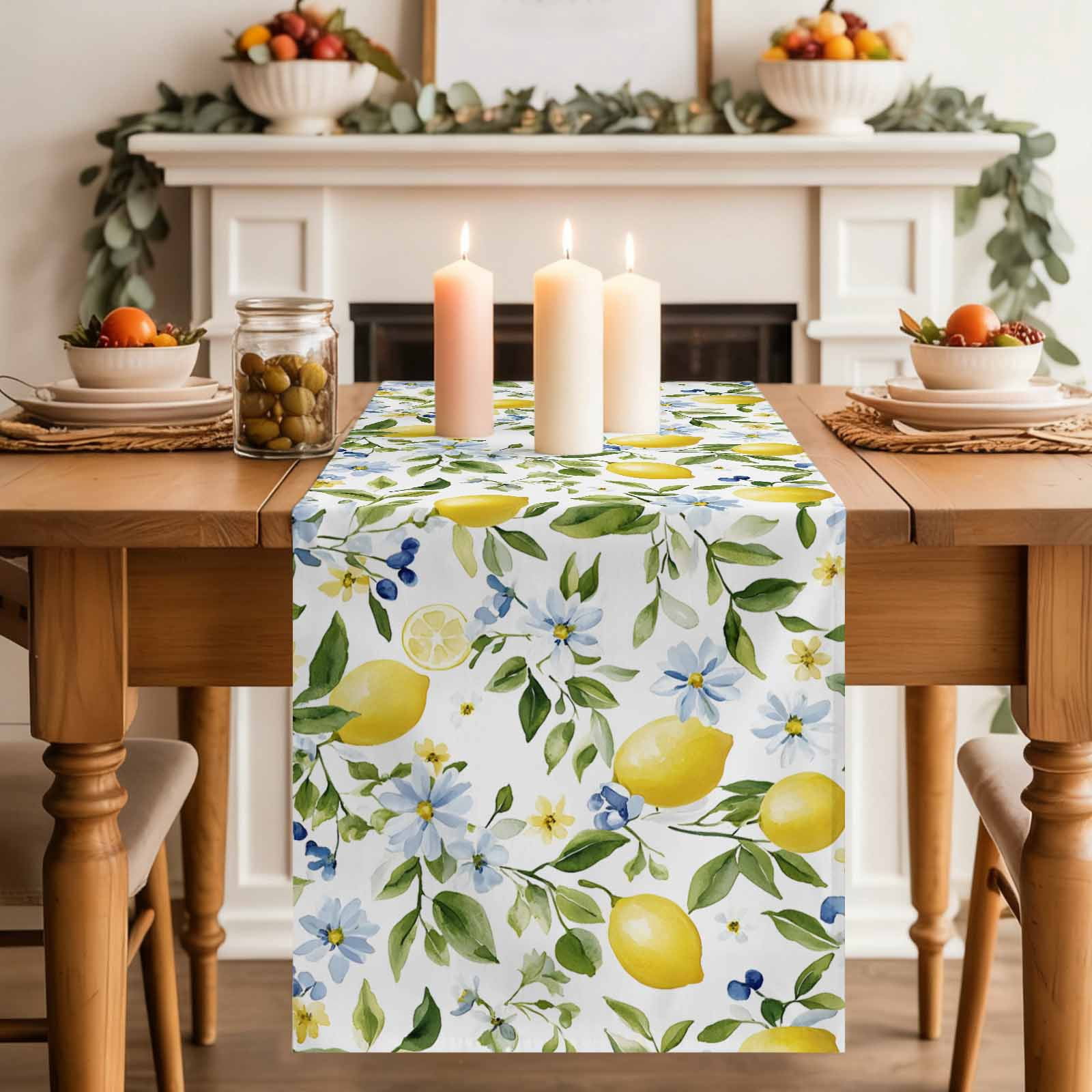 Farm Lemon Green Watercolor Leaves Table Runner 90 Inches Long,Kitchen ...
