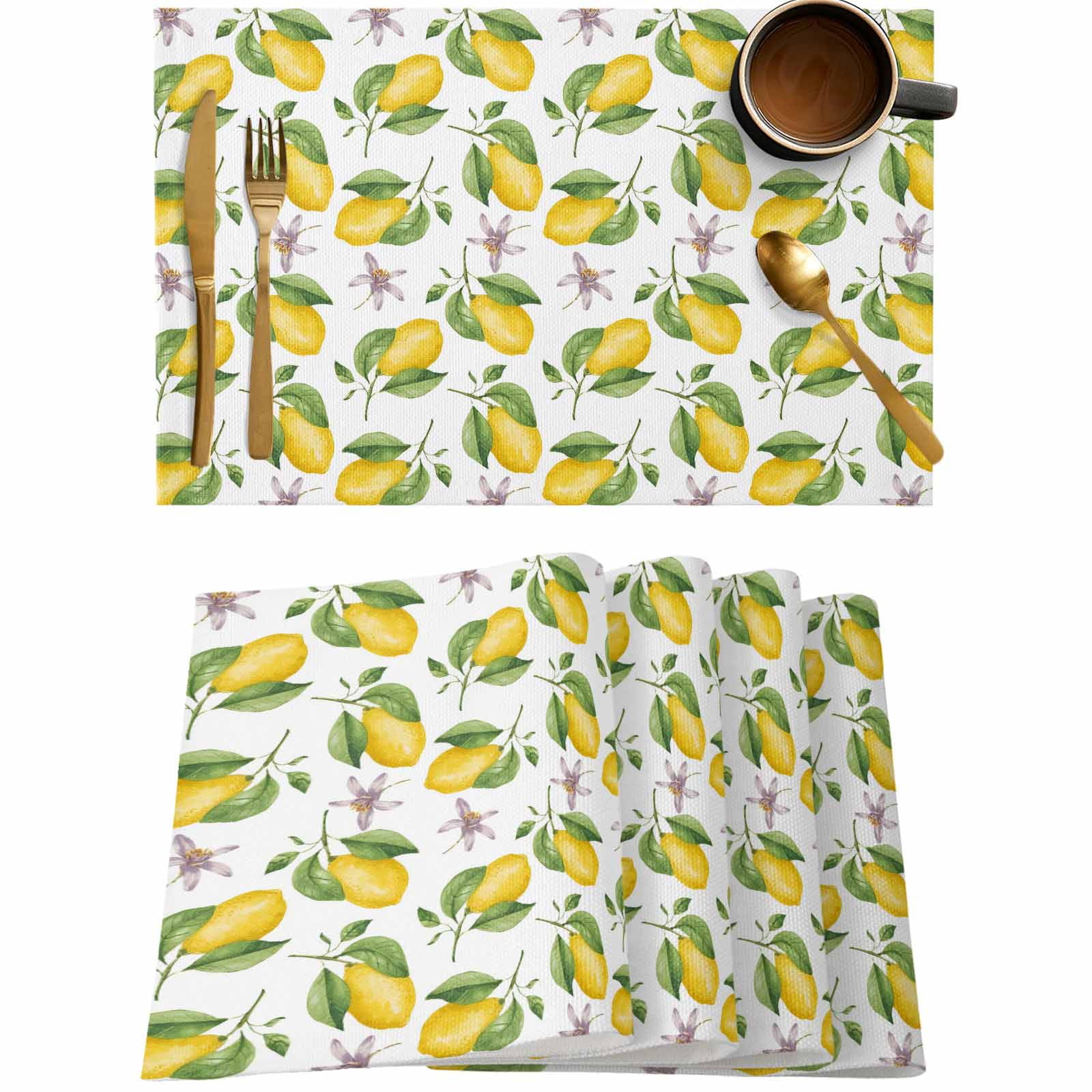 Farm Lemon Leaf Watercolor Placemats Set of 4,Wipeable Washable Table ...