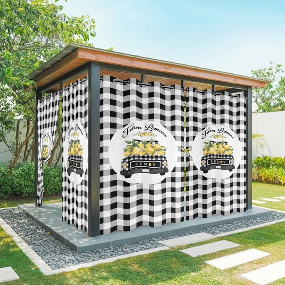 Farm Lemons Outdoor Curtains for Patio, Black and White Buffalo Plaid ...