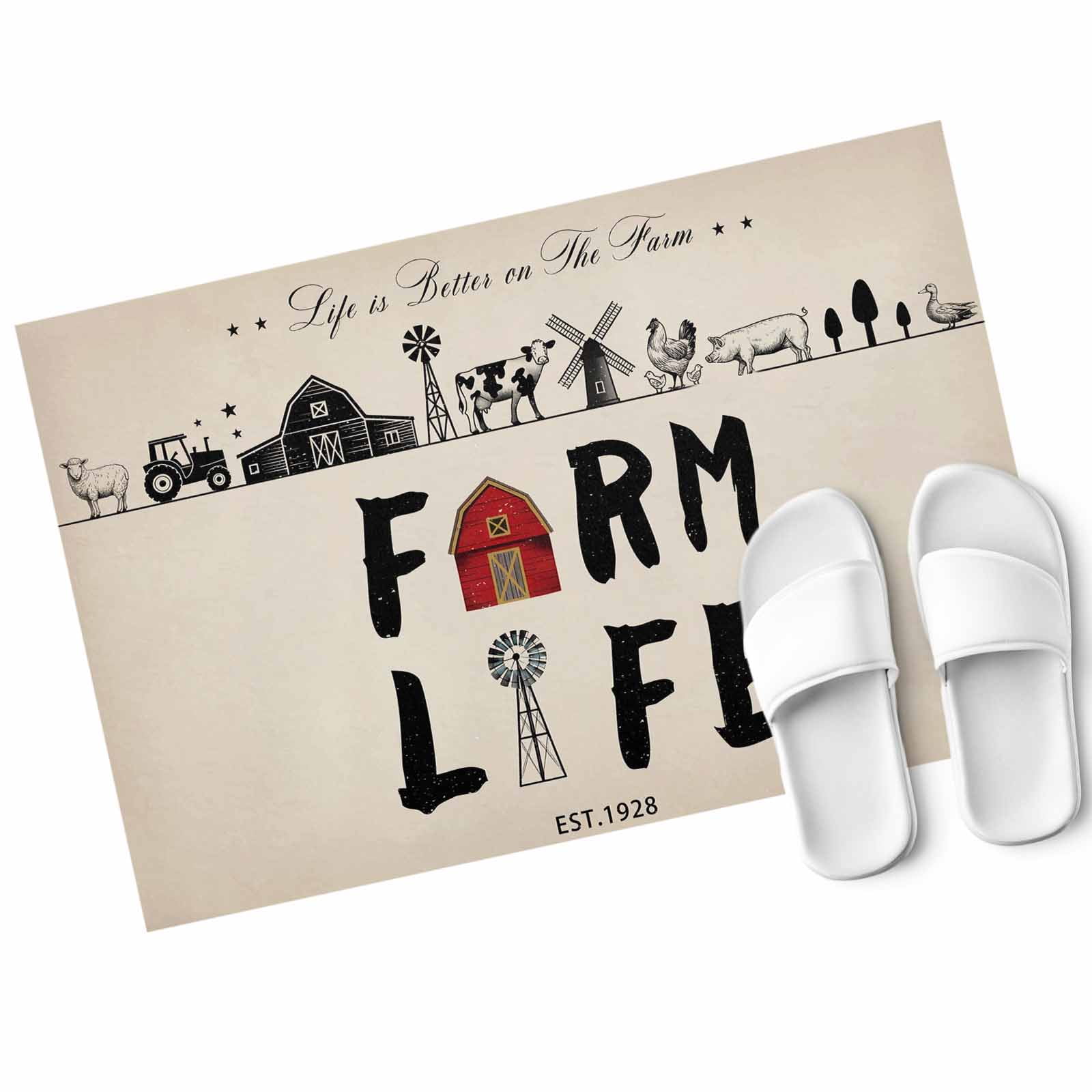 Farm Life Door Mat Barn Cow Chicken Pig Farmhouse Non Slip Absorbent ...