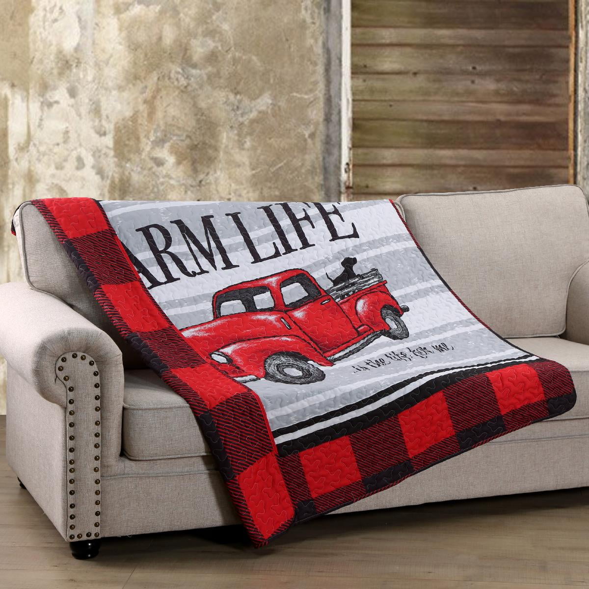 Farm Life Red & Black Plaid Quilted Throw Blanket 50"x60" - Walmart.com