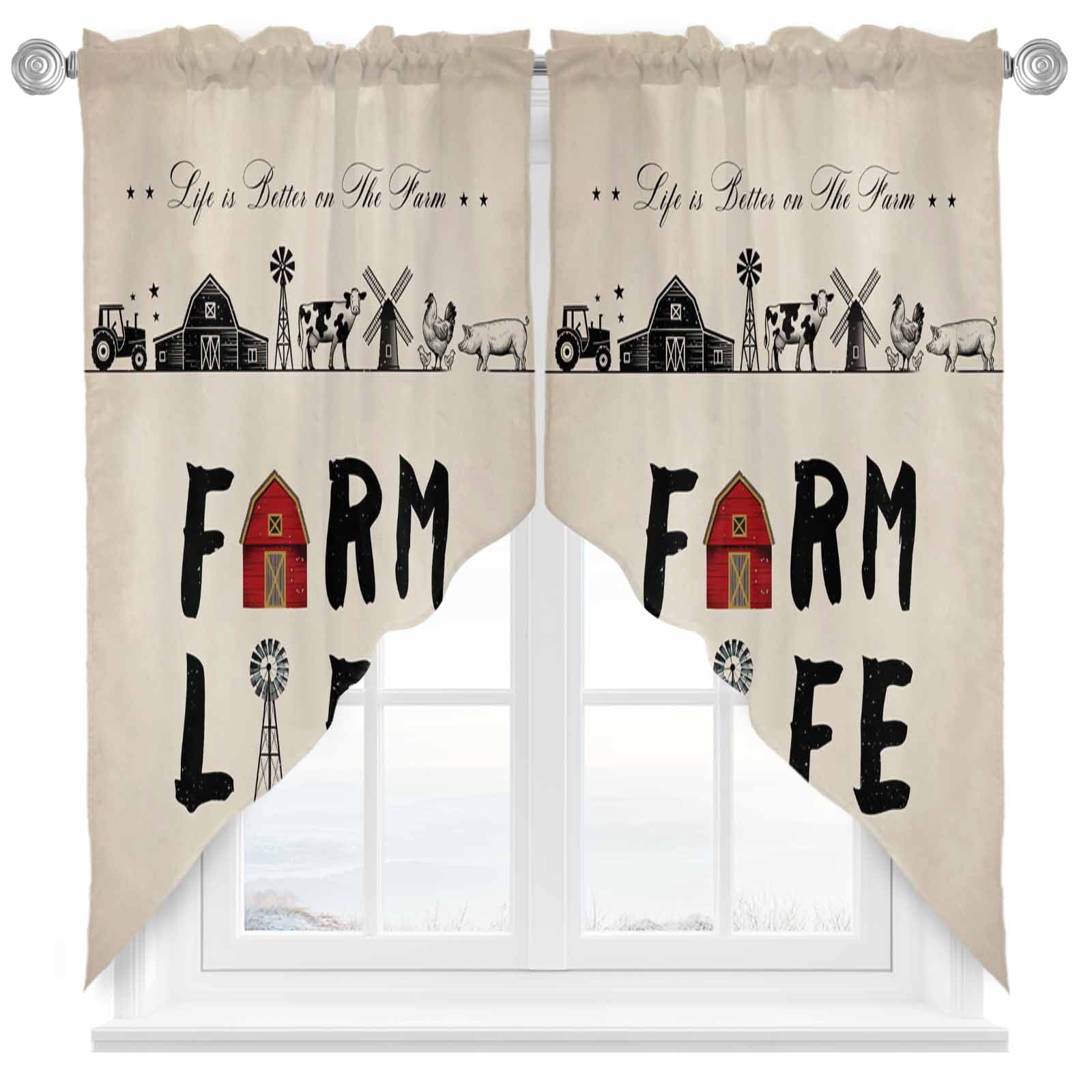 Farm Life Swag Curtain Valance for Windows, Barn Cow Chicken Pig ...