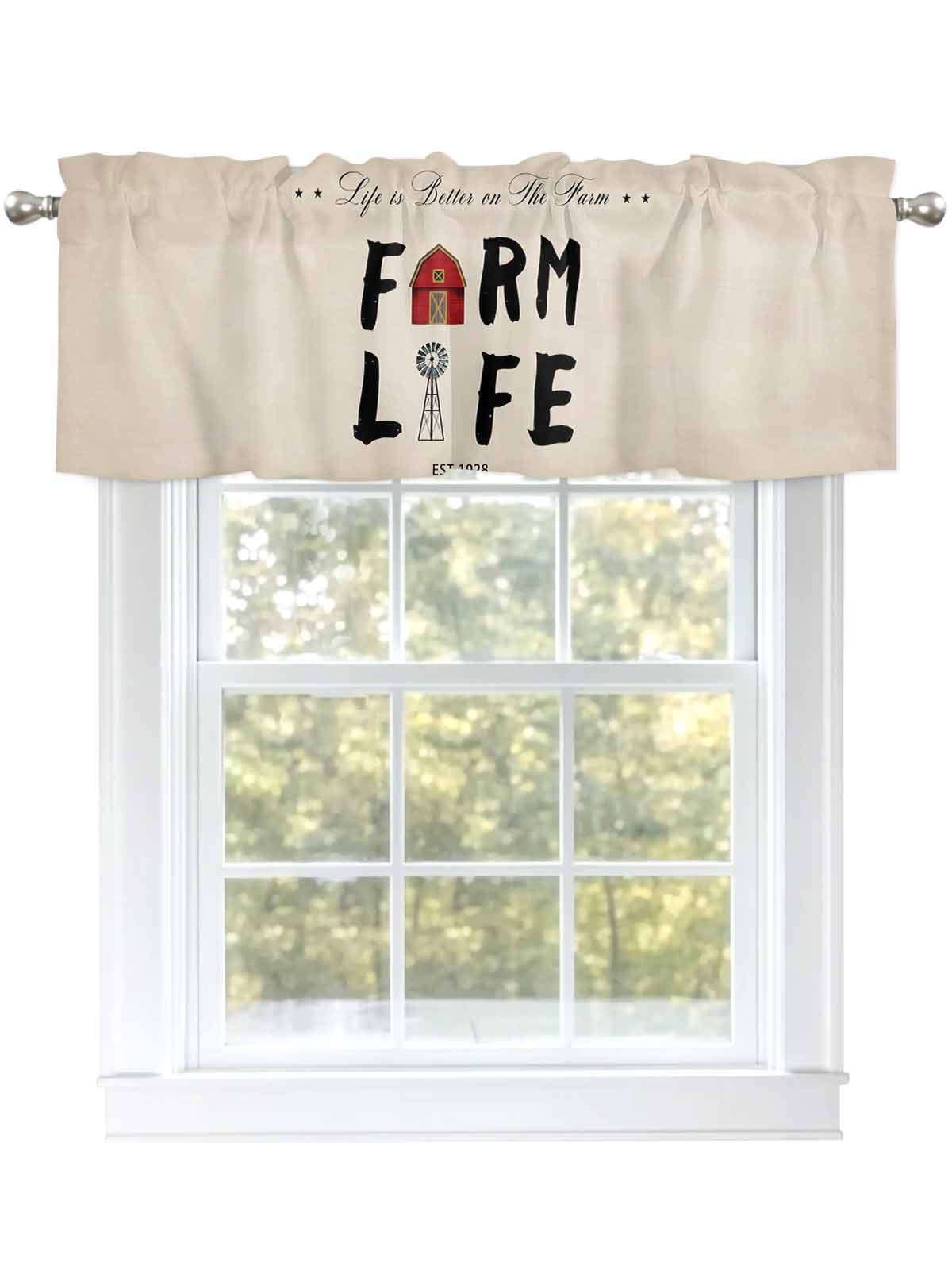 Farm Life Valances for Windows Barn Cow Chicken Pig Farmhouse Rod ...