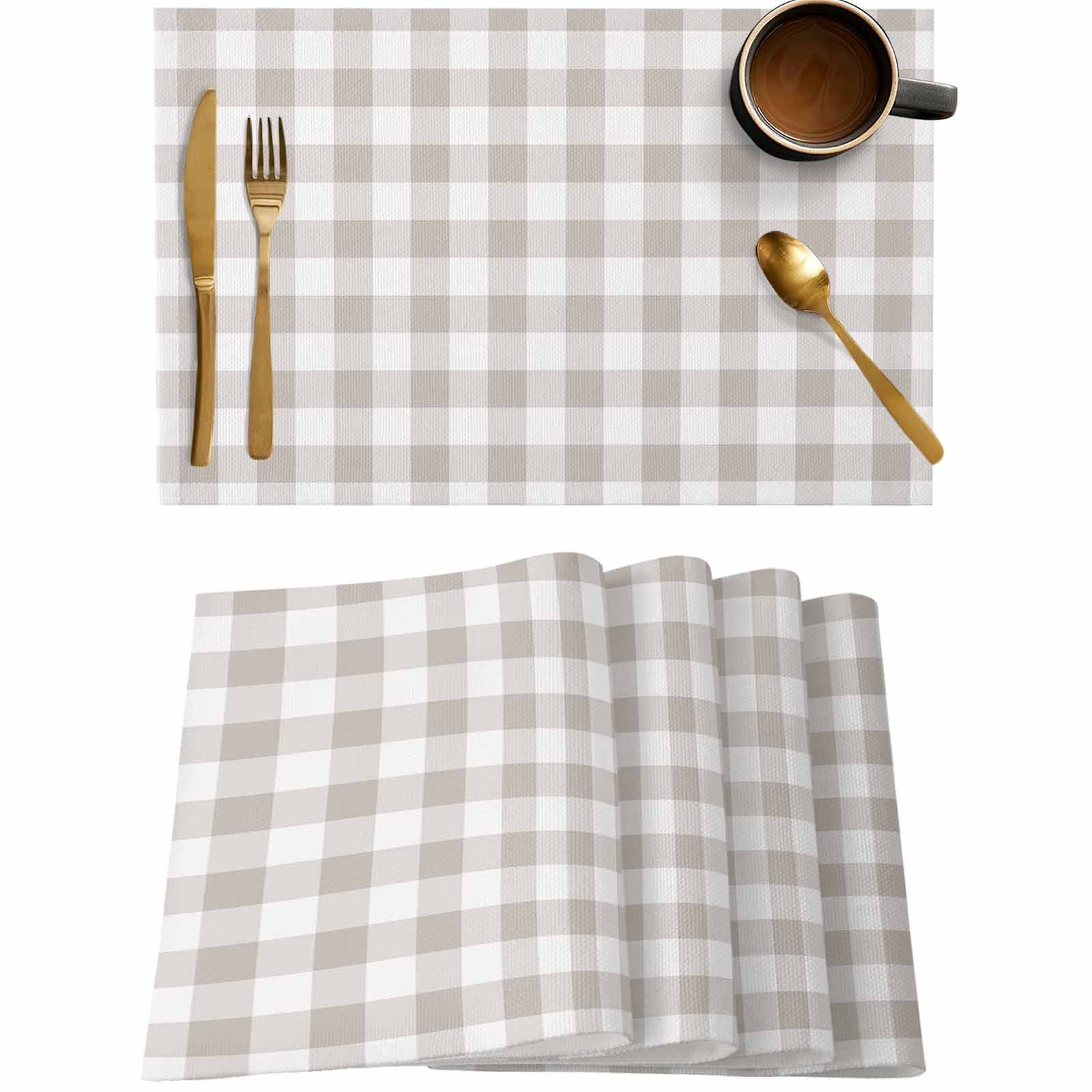 Farm Light Brown Buffalo Plaid Placemats Set of 4,Wipeable Washable ...