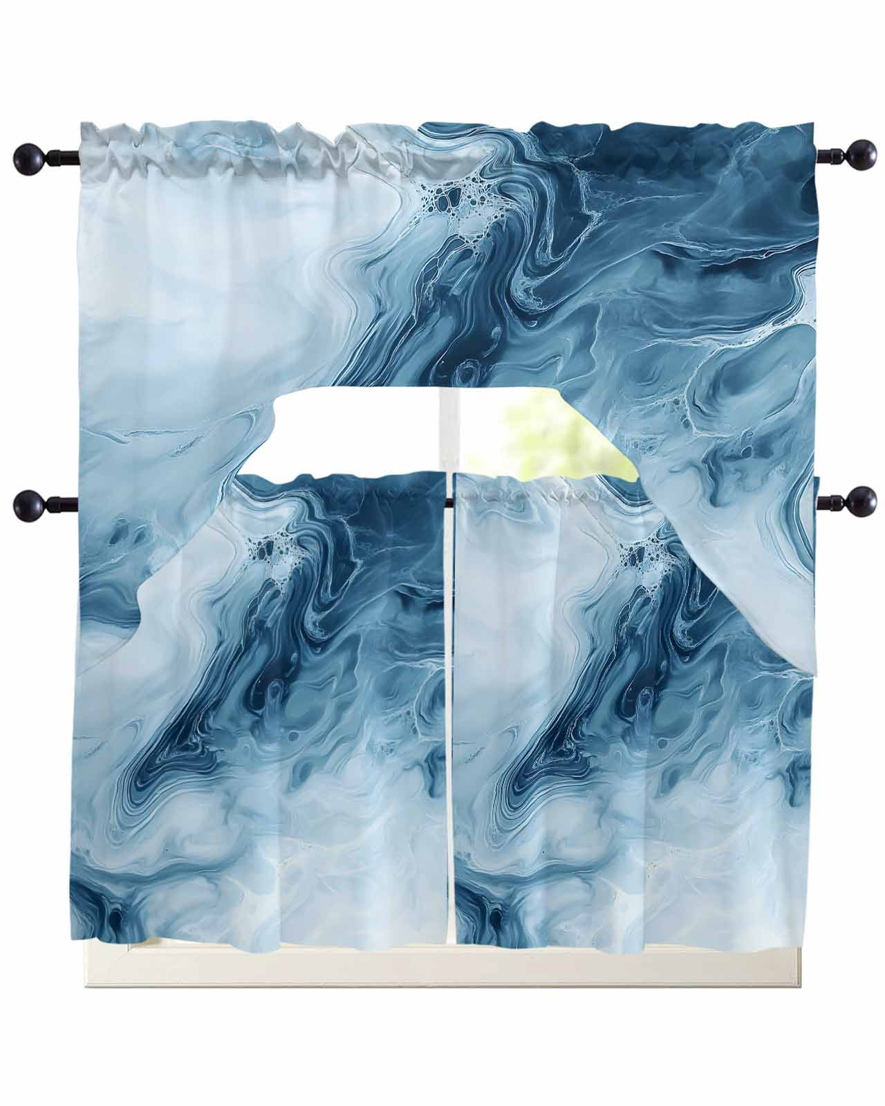 Farm Marble Kitchen Curtains Swag Valance and Tier Curtains Set 24 Inch ...