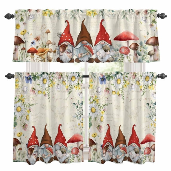 Farm Mushrooms Gnomes Kitchen Curtains Set for Windows, Spring Dasiy ...
