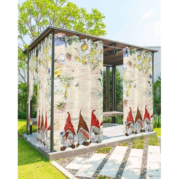 Farm Mushrooms Gnomes Outdoor Curtains for Patio, Spring Dasiy Flowers ...