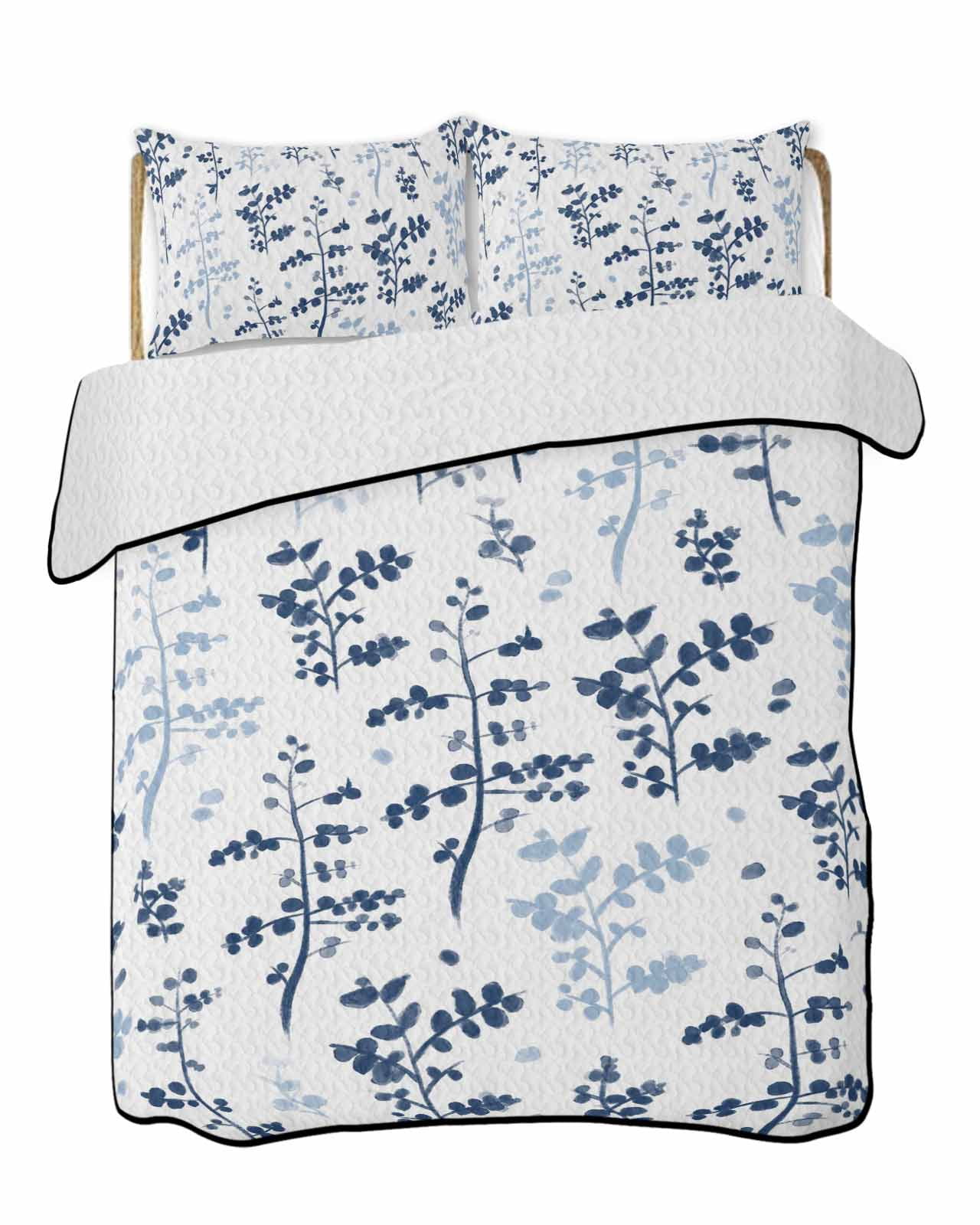 Farm Navy Blue Leaves Quilts Bedding Set Full Size Country Style Leaf ...