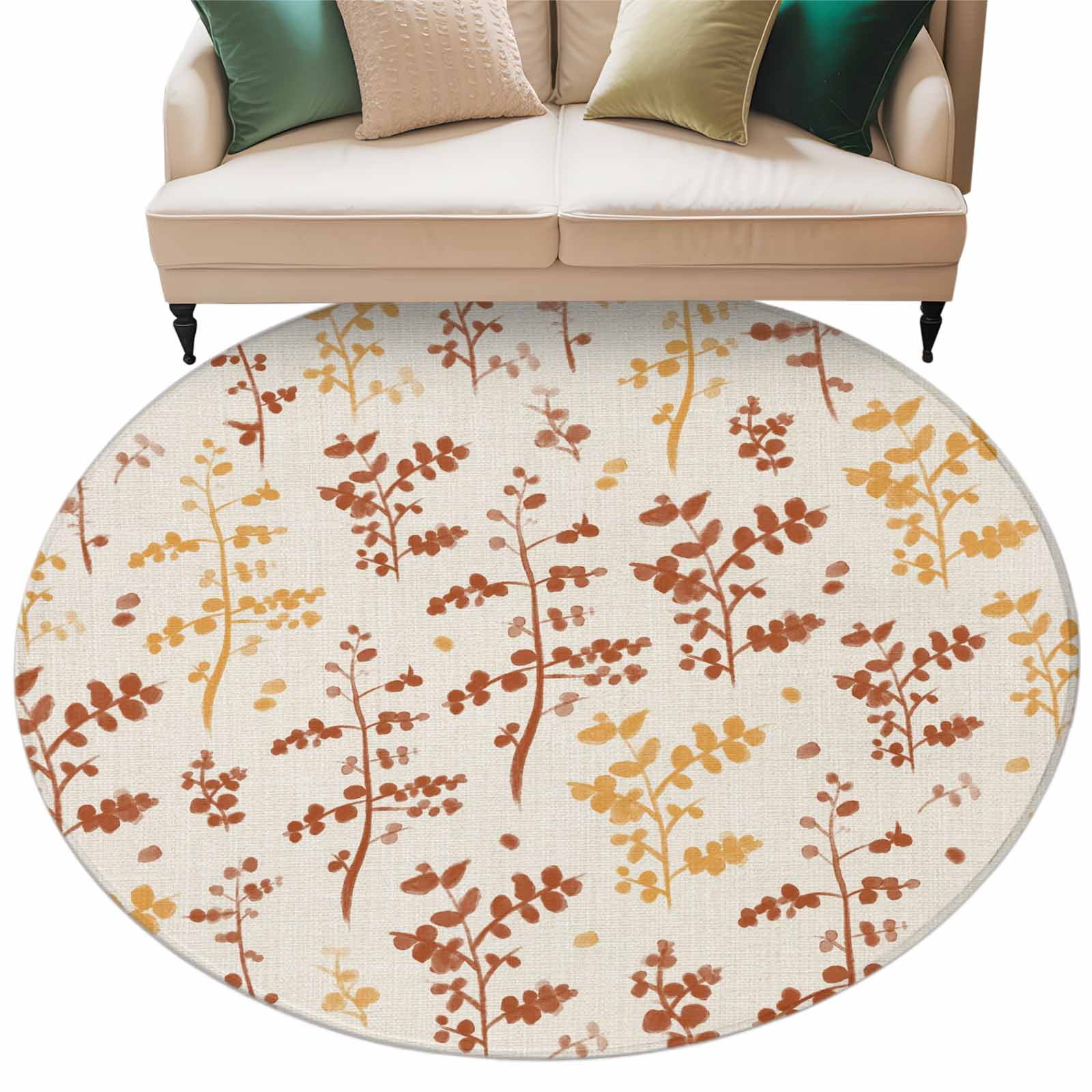 Farm Orange Yellow Leaves Washable Round Area Rug 6 ft, Country Style ...