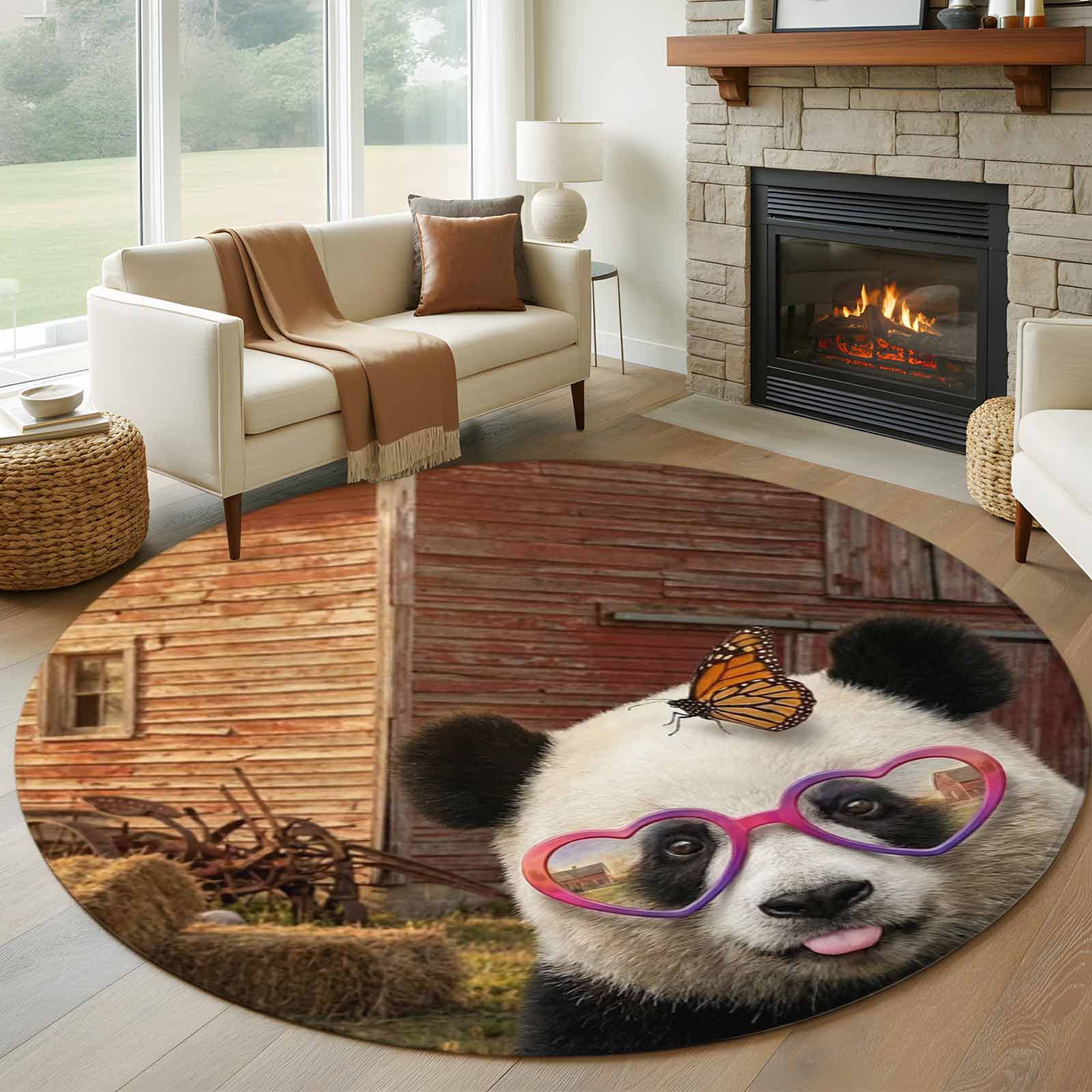 Farm Panda Round Area Rug 8Ft Washable Large Circle Rugs for Living ...