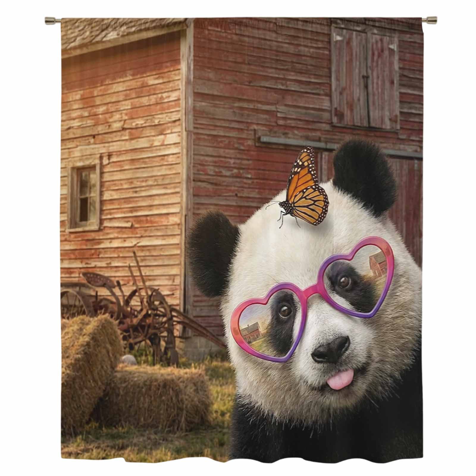Farm Panda Sheer Curtains 72 Inches Long, Farmhouse Barn Funny Animals ...