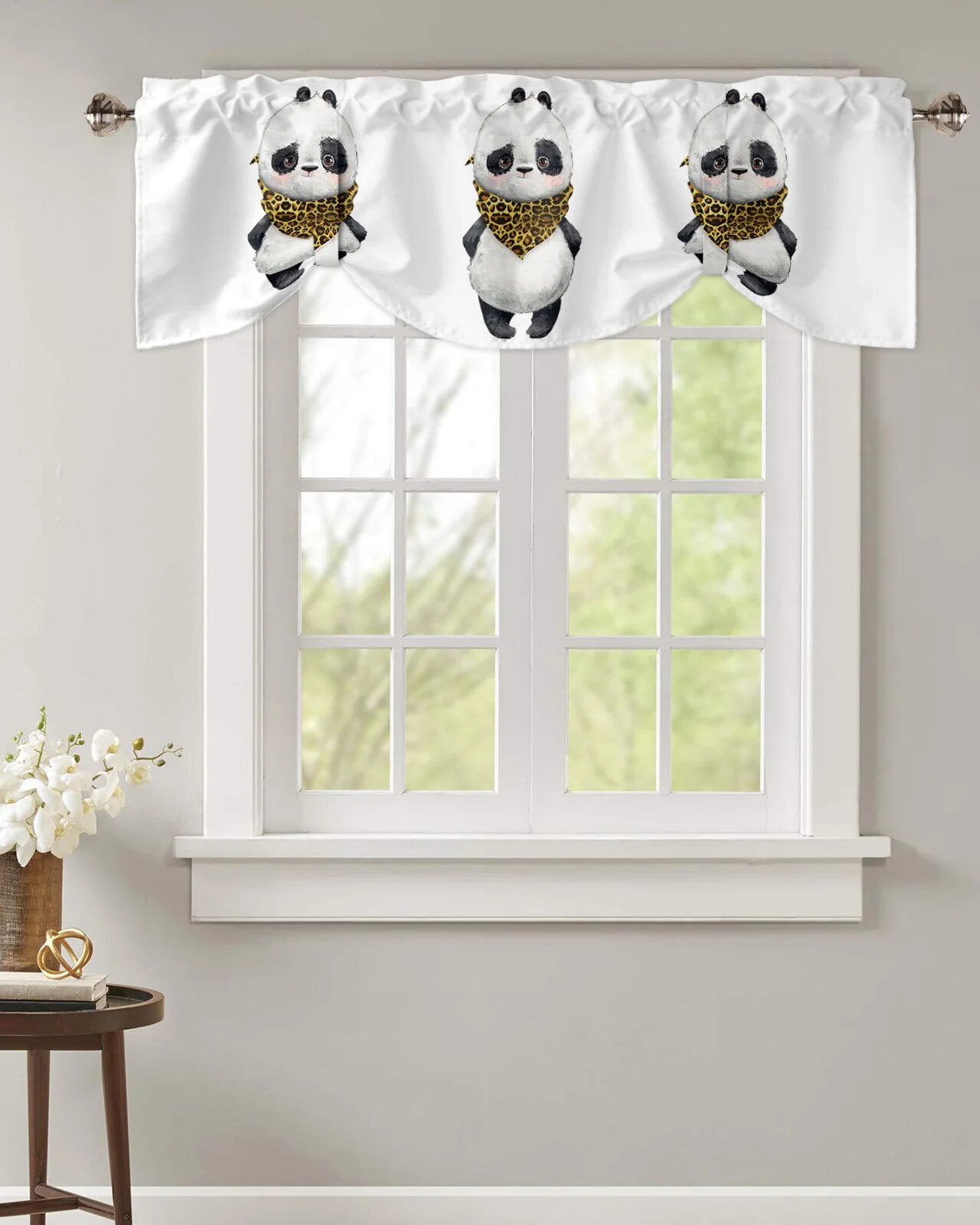 Farm Panda Watercolor Cute Scarf Window Valance Curtain Kitchen Cafe ...