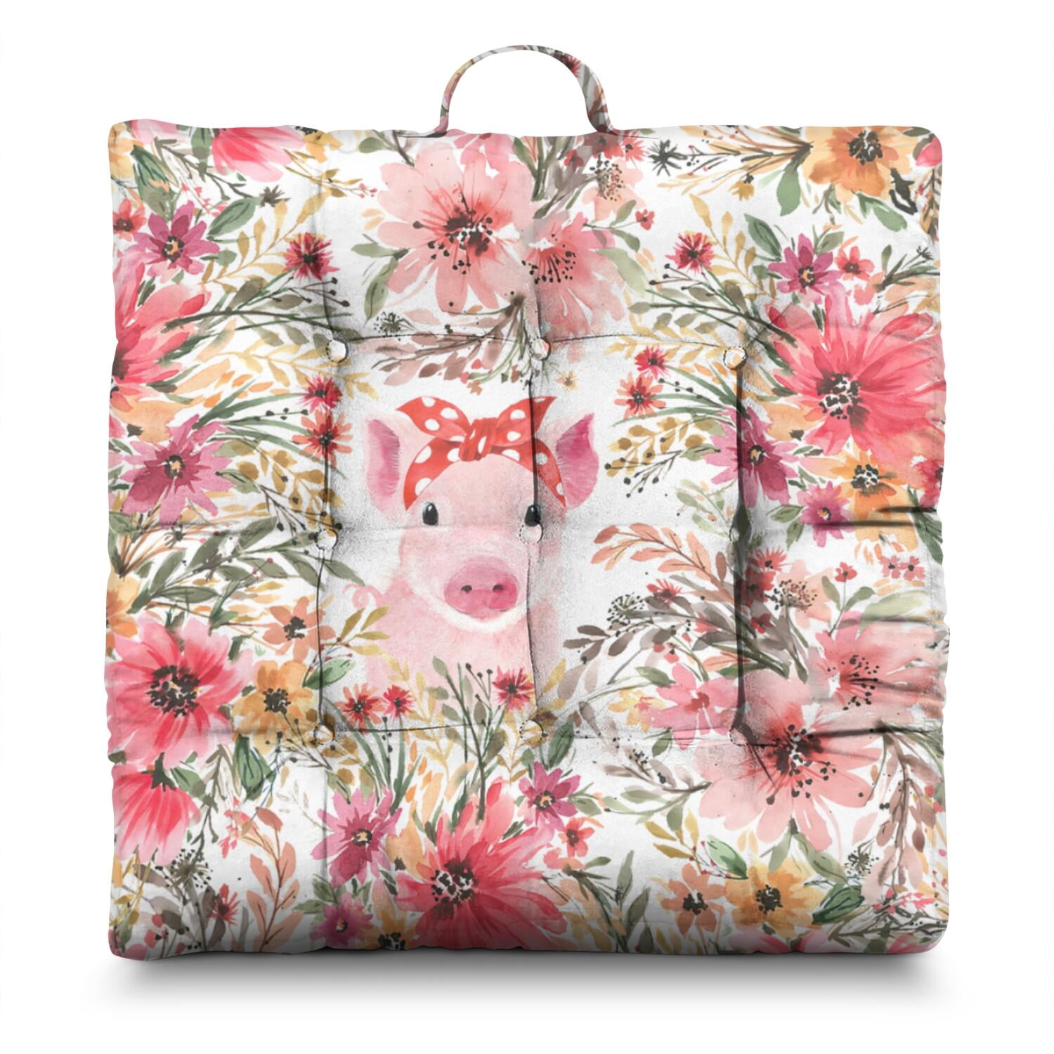 Farm Pig Aesthetic Floor Seating - 24" Square Thick Meditation Pillow ...