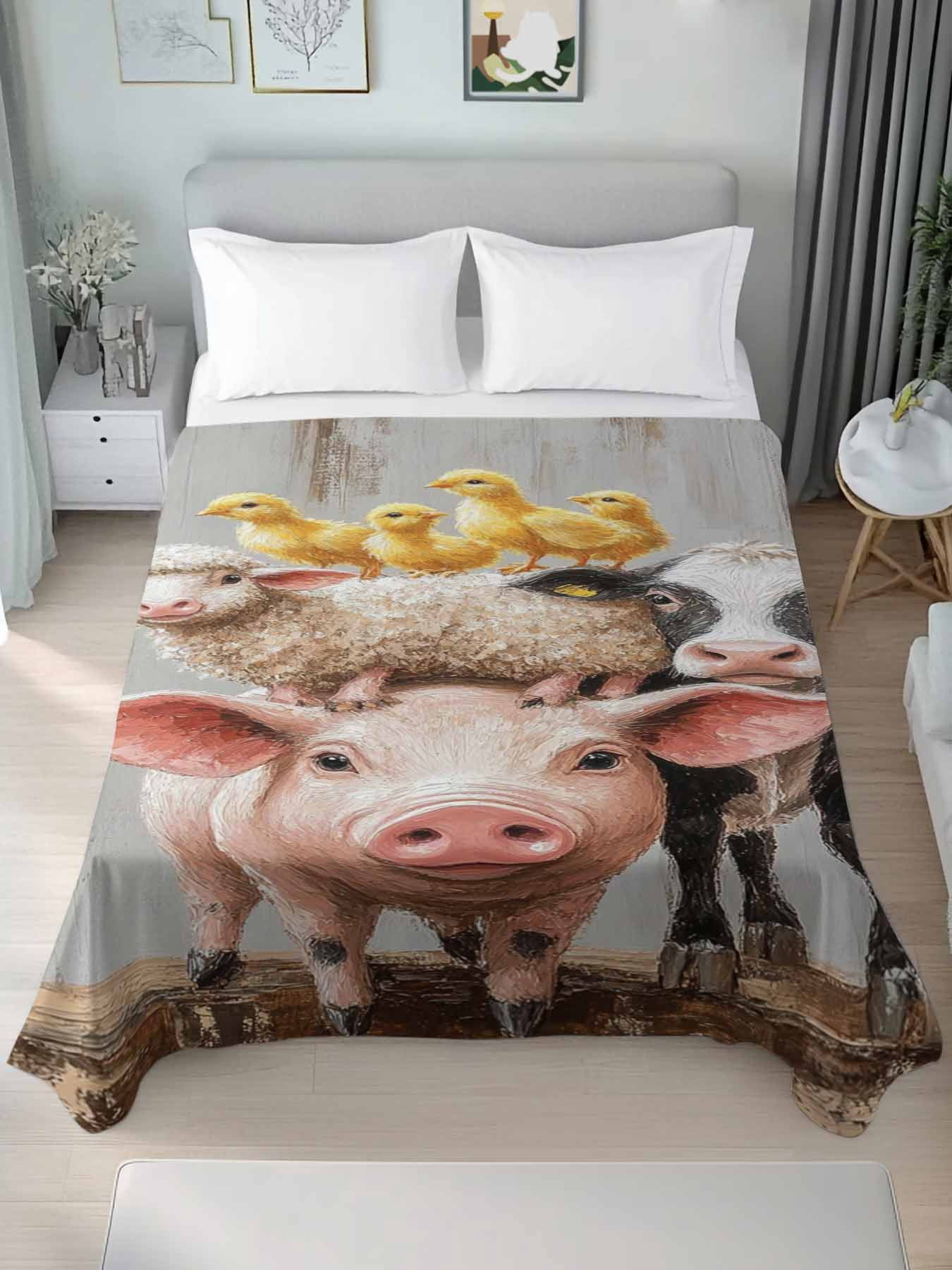 Farm Pig Cow Full Size Flat Sheet, Wrinkleproof & Fadeproof Cooling ...