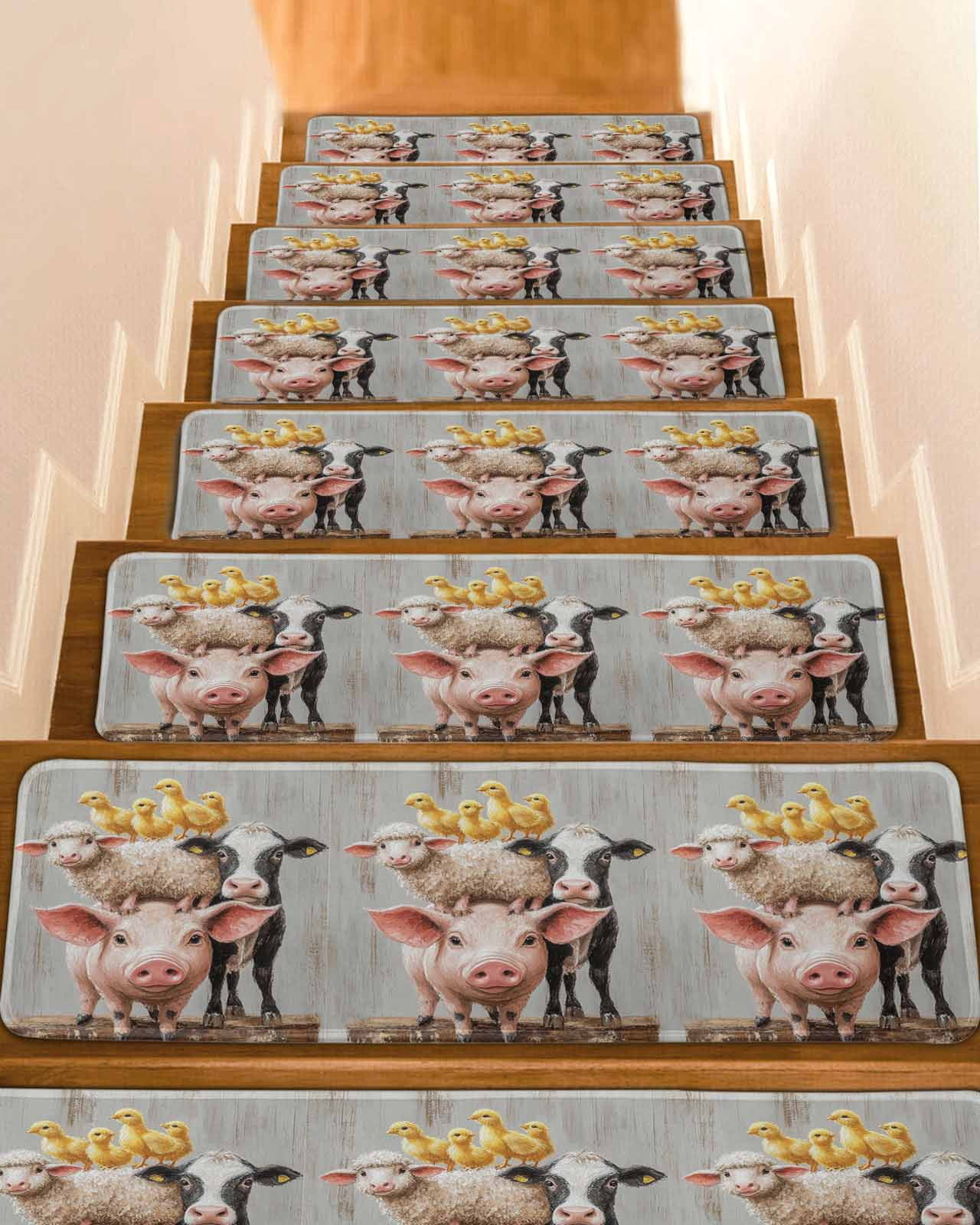 Farm Pig Cow Stair Treads for Wooden Steps Indoor Runner Rug Carpet ...