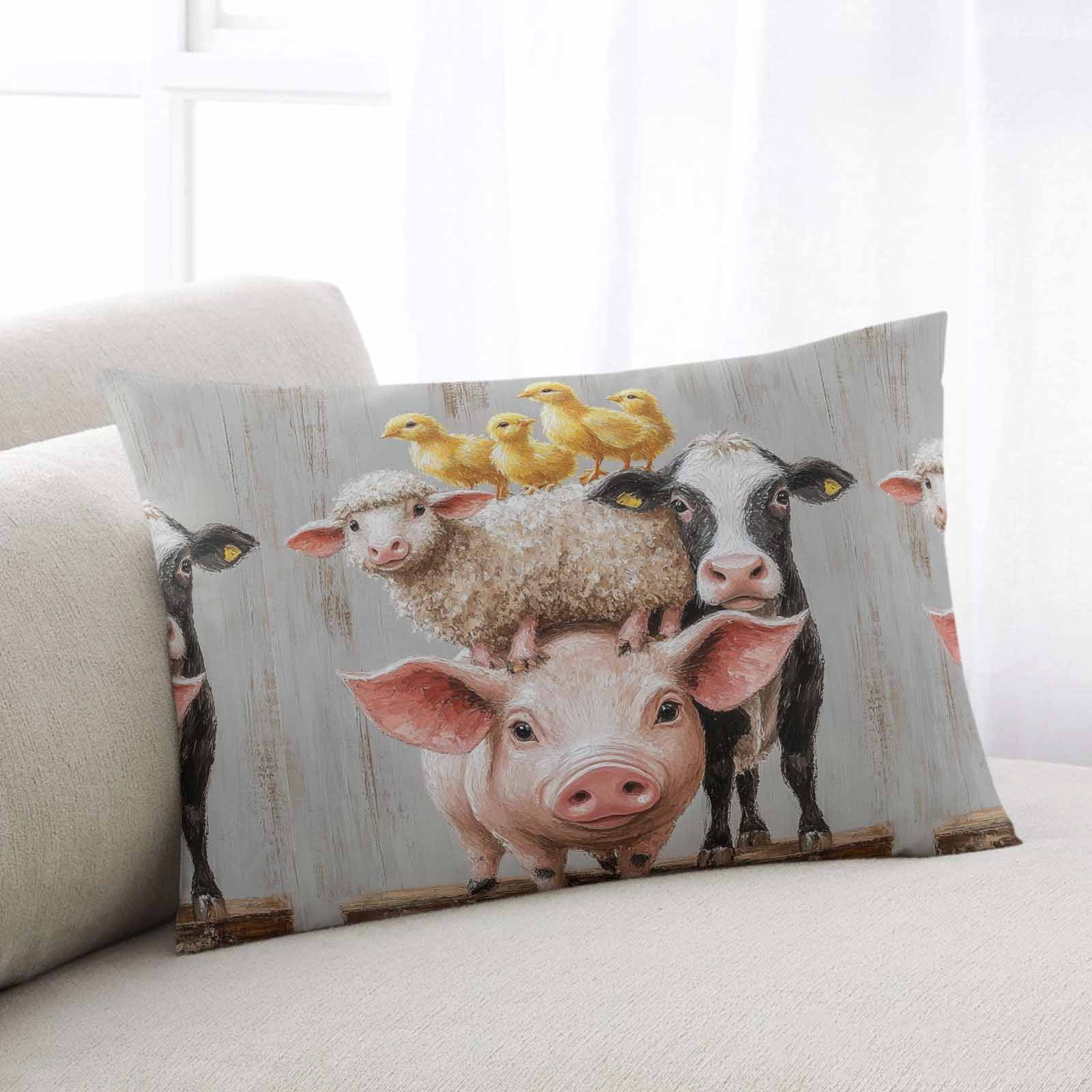 Farm Pig Cow Throw Pillow Cover, Pillowcase Protectors with Zipper ...