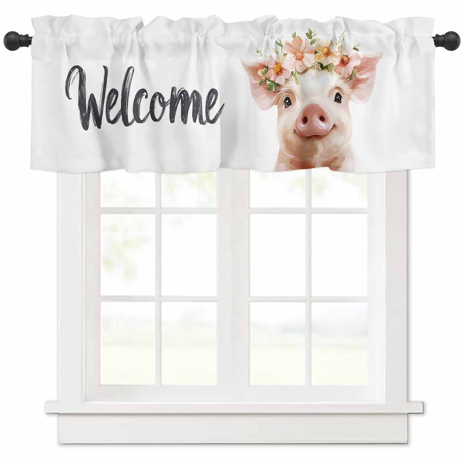 Farm Pig Flower Valances for Windows Farmhouse Kitchen Curtains ...