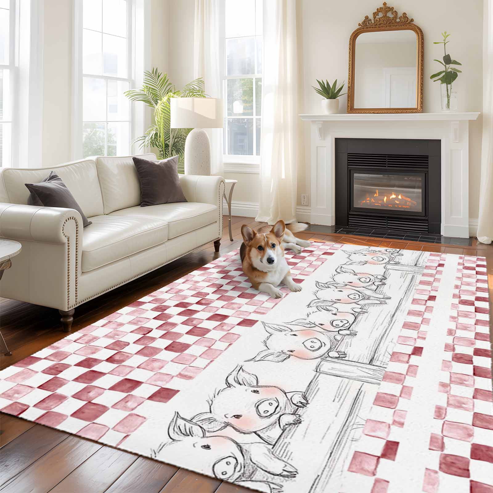 Farm Pig Large Area Rugs 6x9 ft Country Farmhouse Cute Pigs Abstract ...