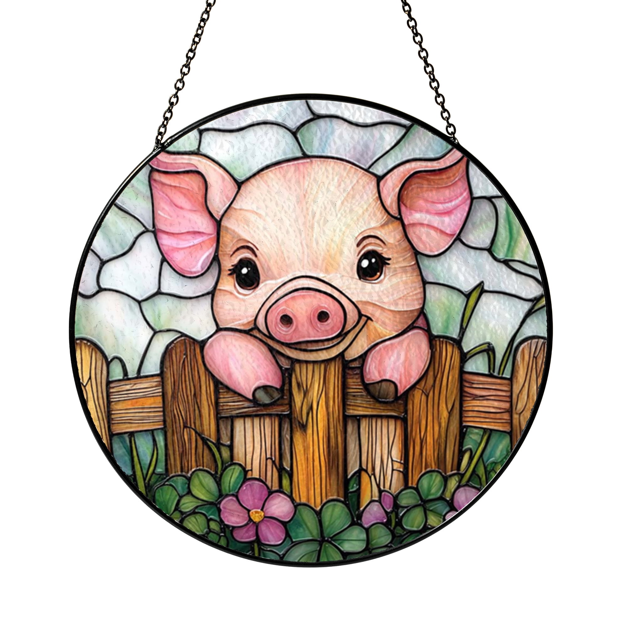 Farm Pig Stained Glass Style Suncatcher Window Hanging Decor, Cute Farm ...