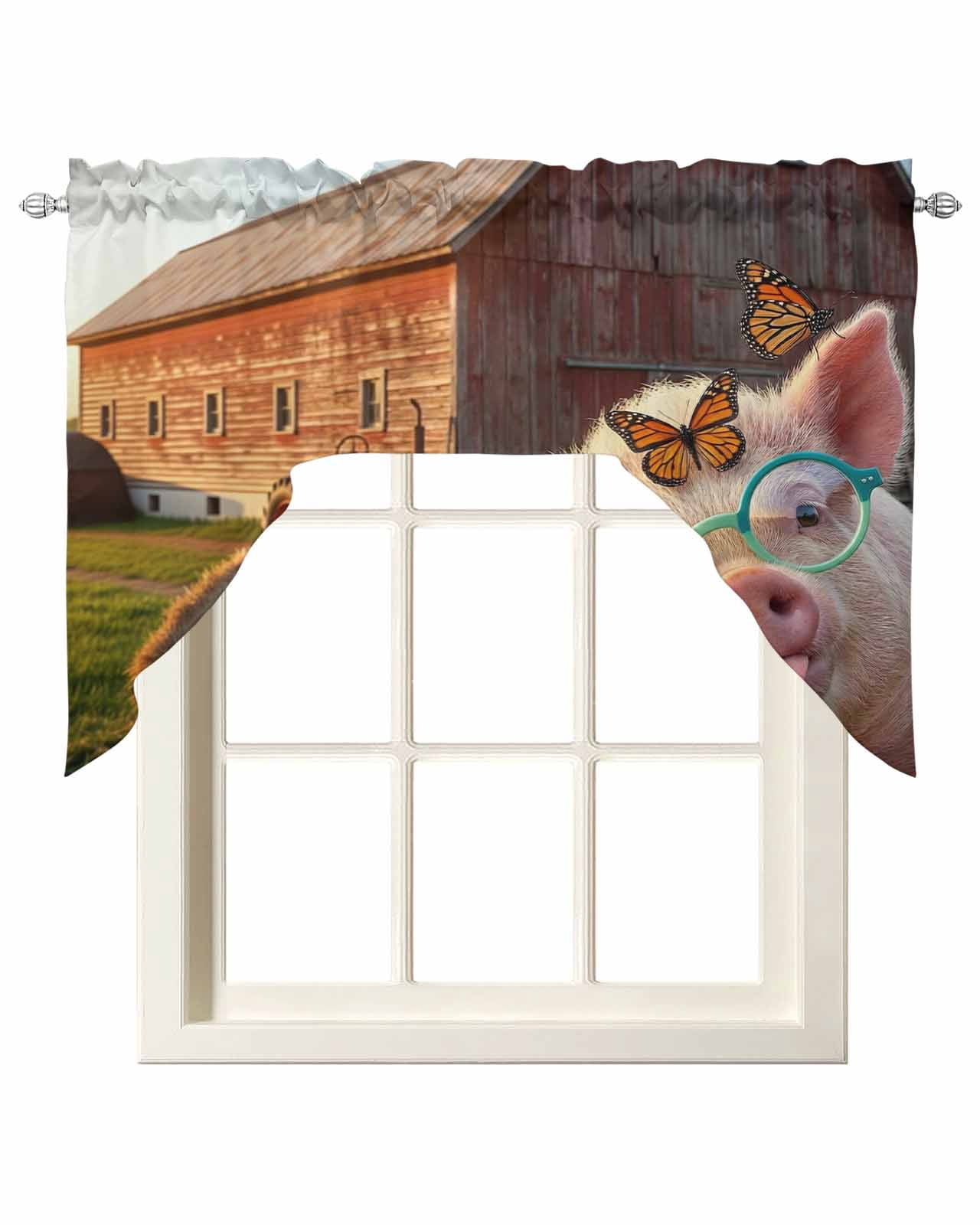 Farm Pig Swag Valances for Windows, Small Curtains Drapes, Farmhouse ...