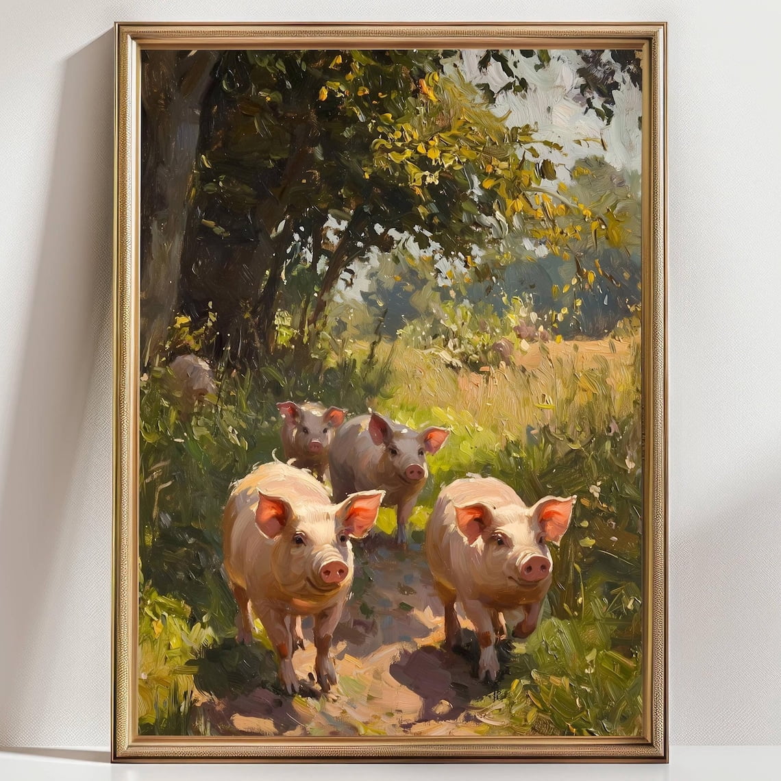 Farm Pig Wall Art – Whimsical Country Piglets Painting – Rustic Animal ...