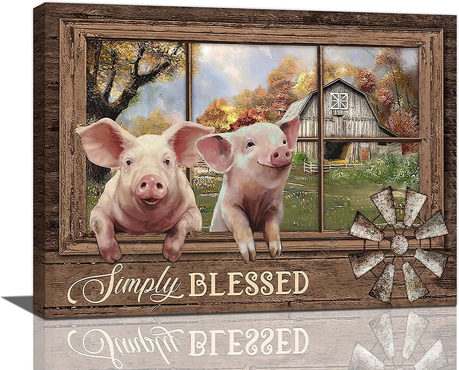 Farm Pig Wall Art Window Simply Blessed Cute Pigs Pictures Wall Decor ...