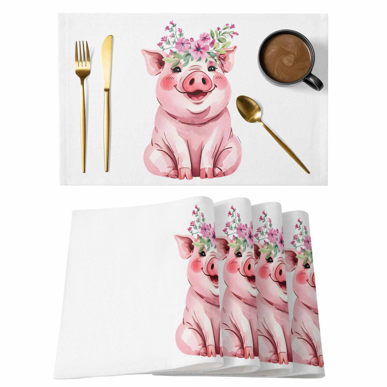 Farm Pink Pig Placemats Set of 1 Cute Animals Wearing Garlands Simple ...