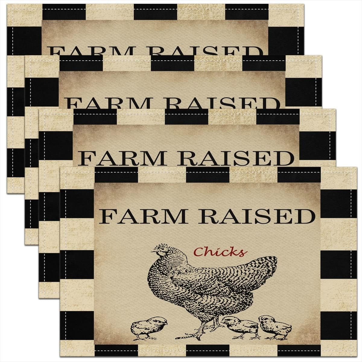 Farm Placemats 12"x18", Rustic Farmhouse Hen Chicken Table Place Mats ...