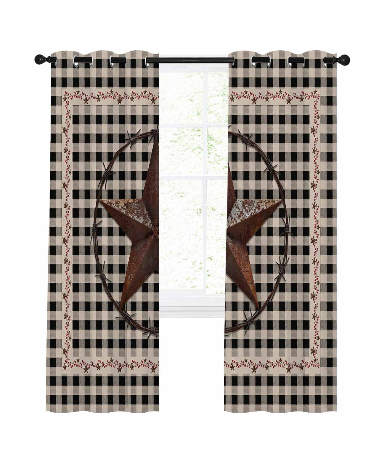 Farm Plaid Blackout Curtains 63 Inches Long for Bedroom, West Texas ...