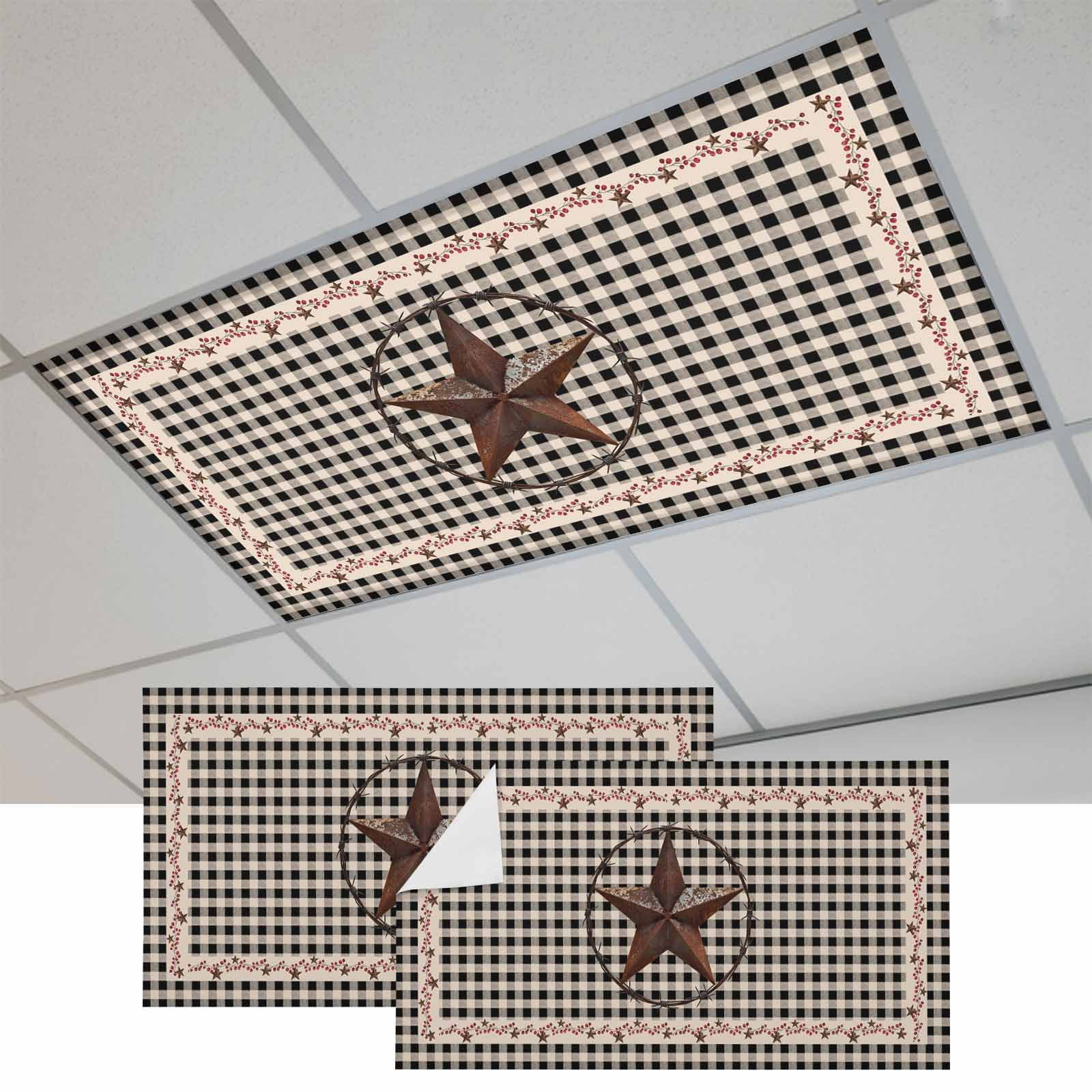 Farm Plaid Fluorescent Light Covers, West Texas Star Rustic Farmhouse ...
