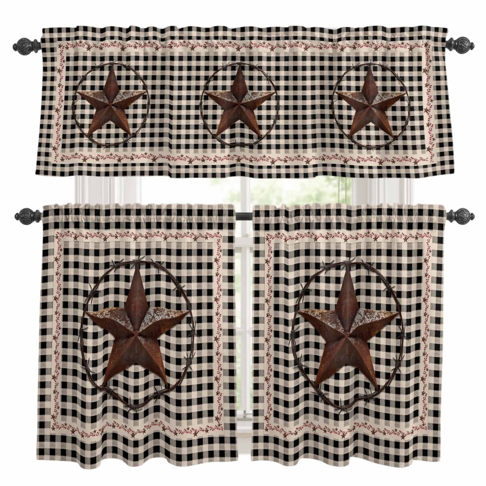Farm Plaid Kitchen Curtains Sets for Windows 24 Inch Length, West Texas ...